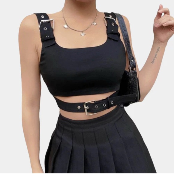 Cyber Techwear | Tops | Cyber Techwear Black Punk Crop Top Small | Poshmark